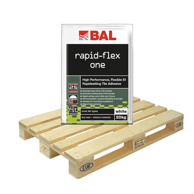 BAL Rapid-Flex One Tile Adhesive White 20kg Half Pallet (25 Bags Tail Lift) | Northants Tools